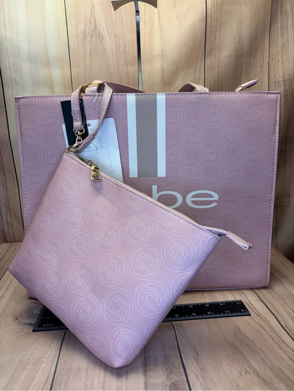 bebe | Bags | Bebe Dusty Pink Tote With White Stripe Logo | Poshmark
